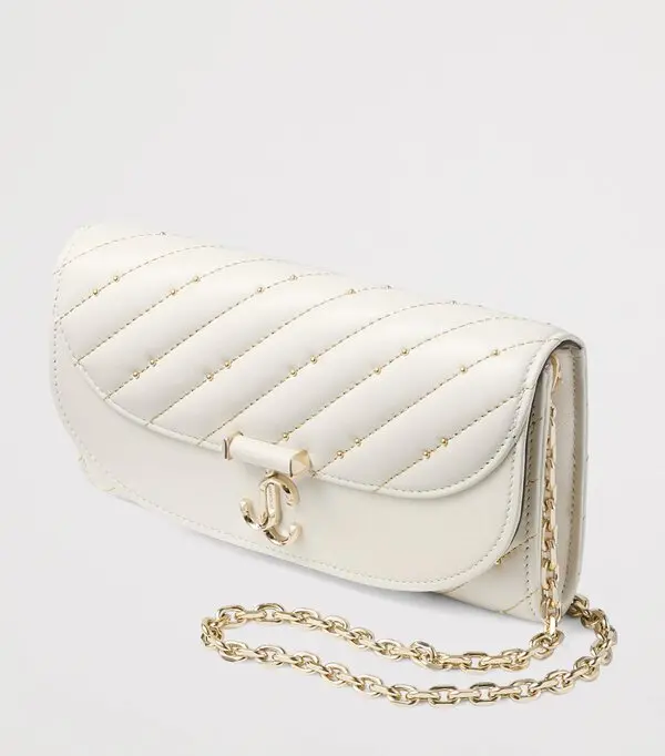 JIMMY CHOO Quilted Lambskin Chain Wallet With Gold Tone Studs - White
