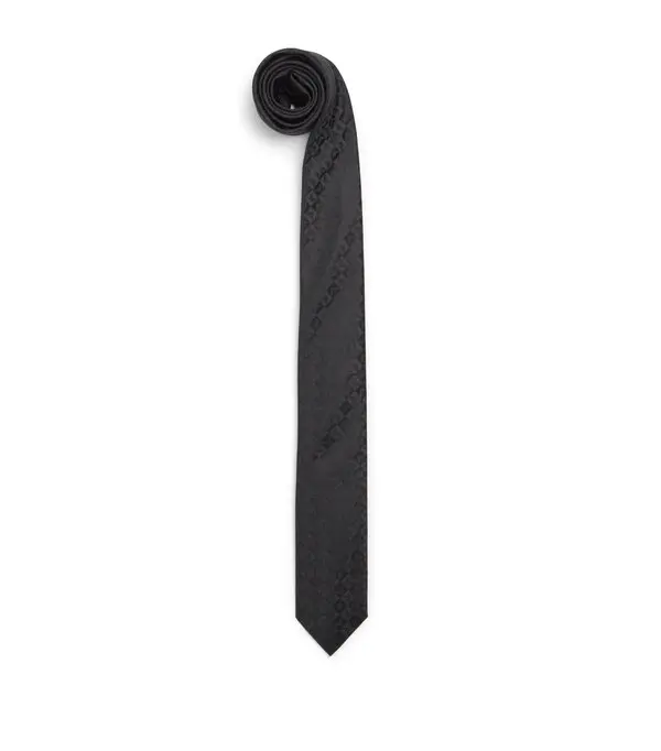 Emporio Armani Silk Jacquard Logo Neck Tie - Black