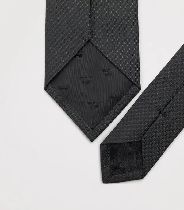 Emporio Armani Silk Jacquard Logo Neck Tie - Black