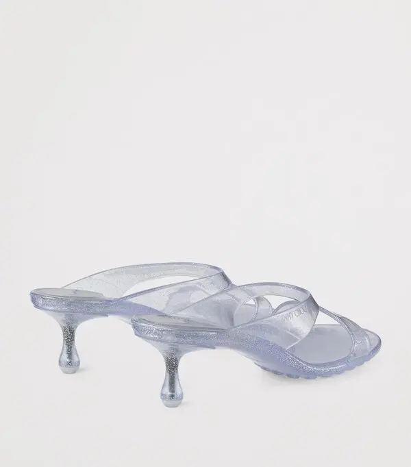JIMMY CHOO Jelly Drop 50 Glitter Heeled Mules - Silver
