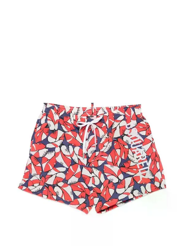 Dsquared2 Leaf Print Logo Swim Shorts - Red