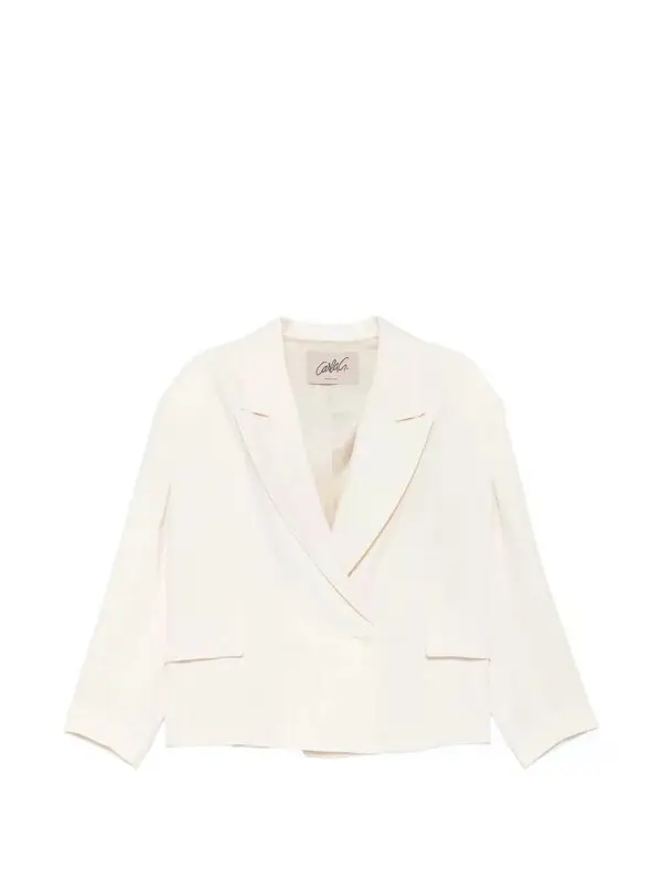 CARLA G. White Twill Double-breasted Peak-lapel Jacket