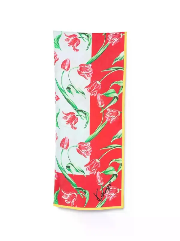Kenzo Tulip-print Silk Scarf - Blue