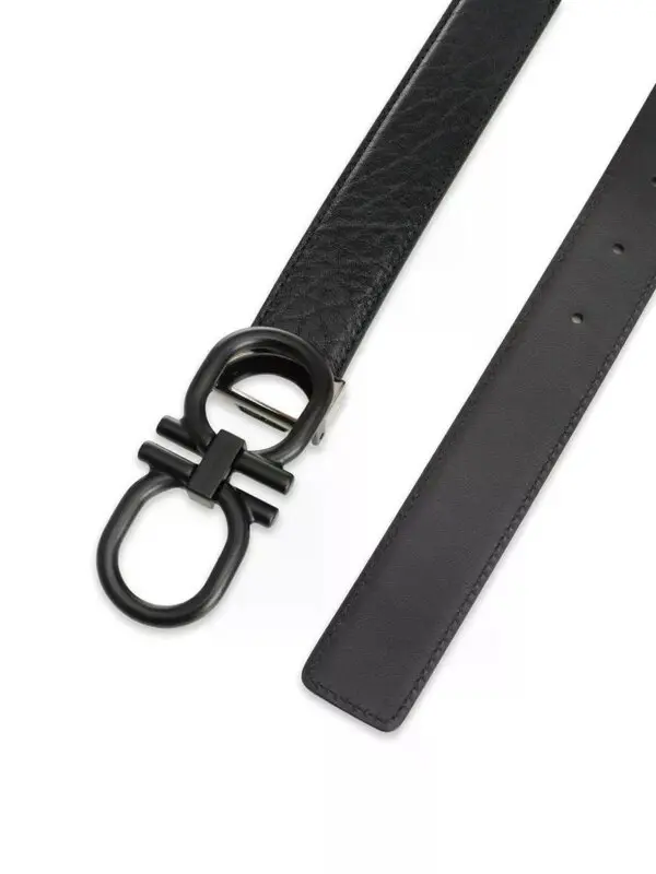 FERRAGAMO Gancini Pebbled Leather Belt - Black