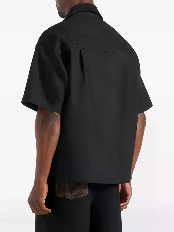 Manière De Voir Maniere De Voir Boxy Twill Short-sleeve Shirt With Marble Buttons