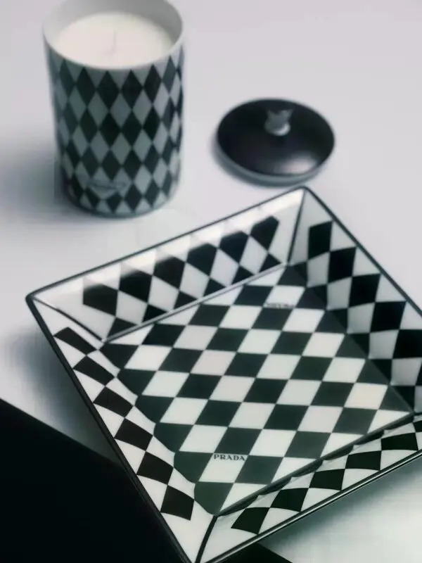 Prada Large Square Porcelain Catchall Tray Checkerboard - White