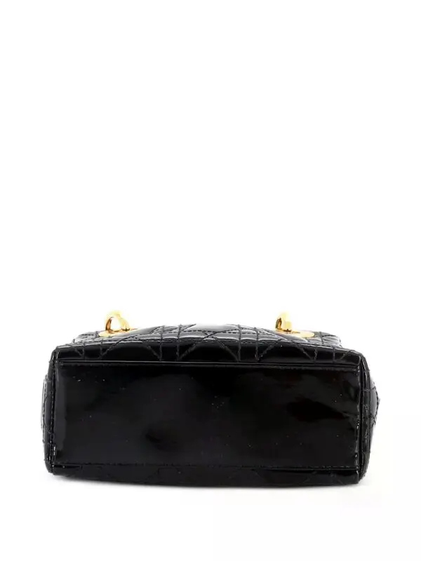 Dior Vintage Lady Bag Cannage Quilt Patent Mini Satchel - Black