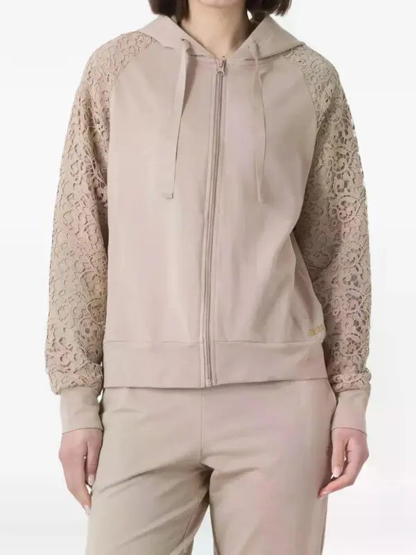 DIMENSIONE DANZA Lace-sleeve Zip-up Hoodie - Neutrals