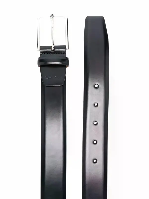 Santoni Leather Strap Belt - Black