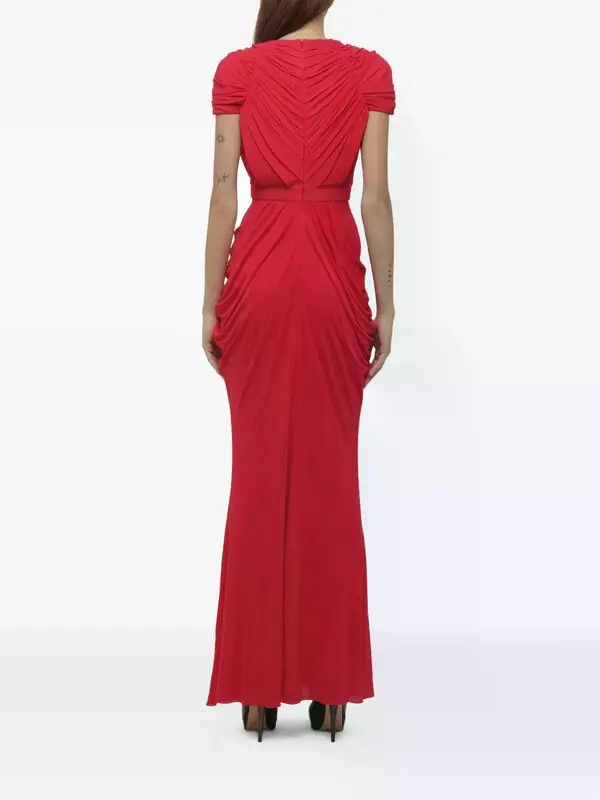 Alexander McQueen Ruched V-neck Maxi Dress