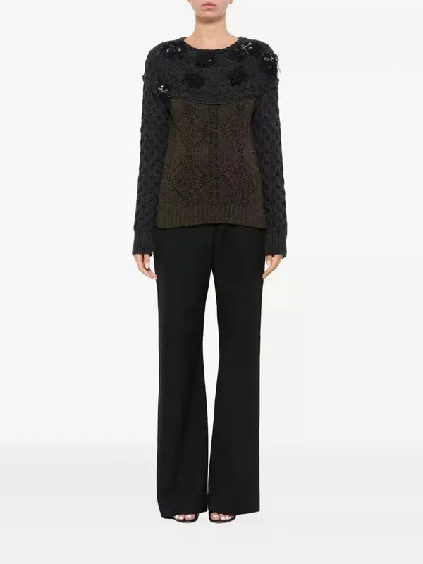 LANVIN Embroidered Floral Appliqué Cable-knit Sweater