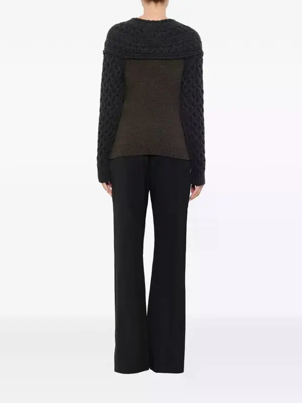 LANVIN Embroidered Floral Appliqué Cable-knit Sweater