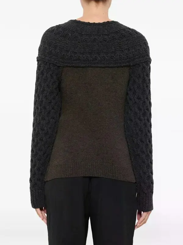 LANVIN Embroidered Floral Appliqué Cable-knit Sweater