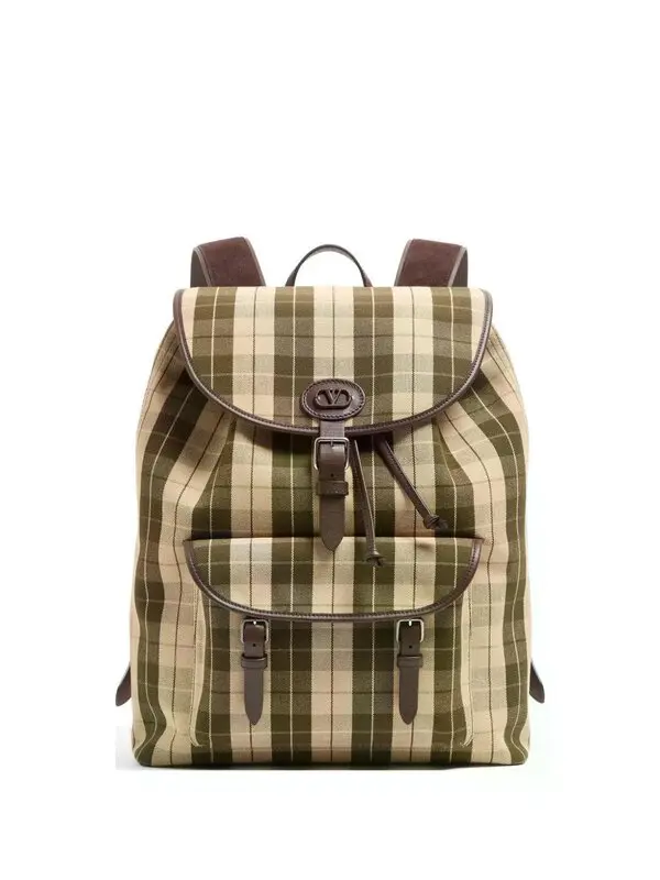 Valentino Garavani Antibes Backpack In Check Fabric - Neutrals