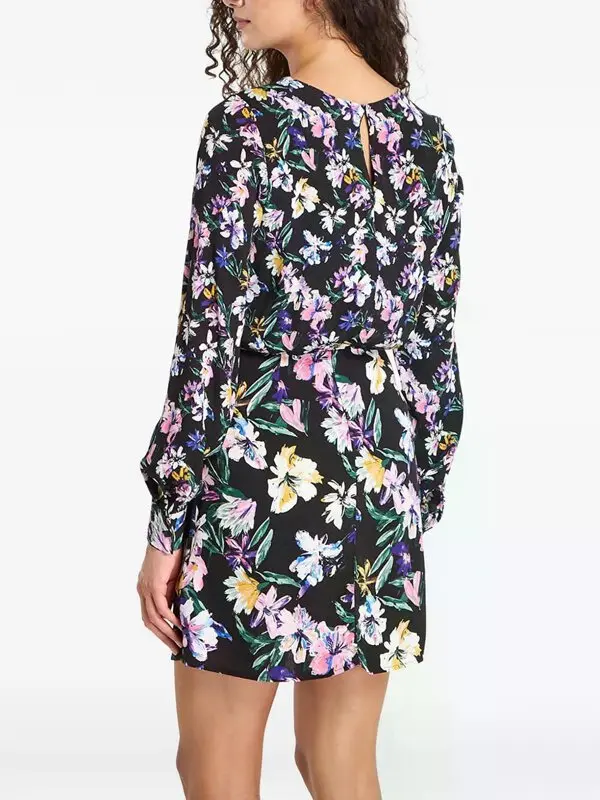 Desigual Floral Print Tie Waist Long Sleeve Dress - Black