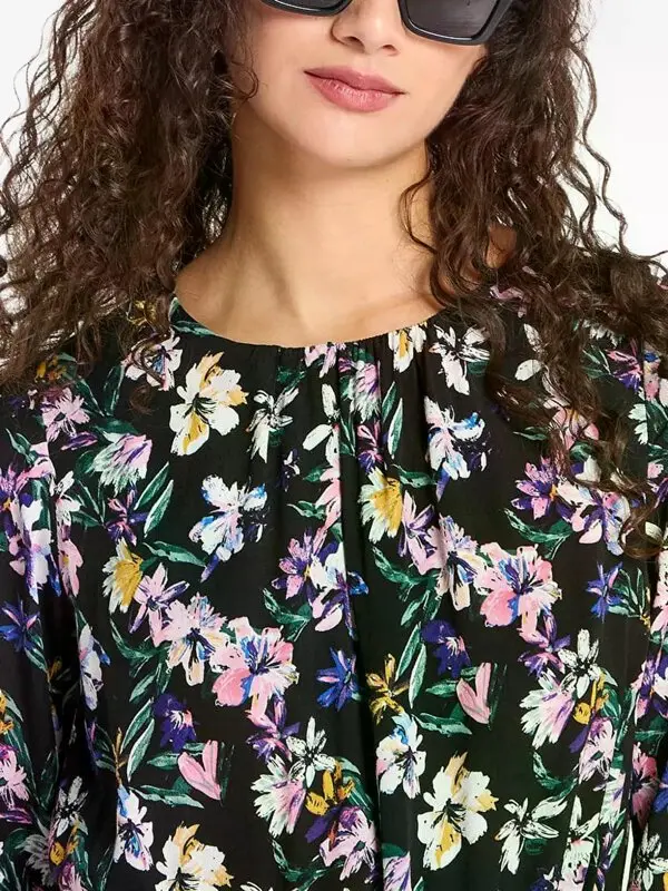 Desigual Floral Print Tie Waist Long Sleeve Dress