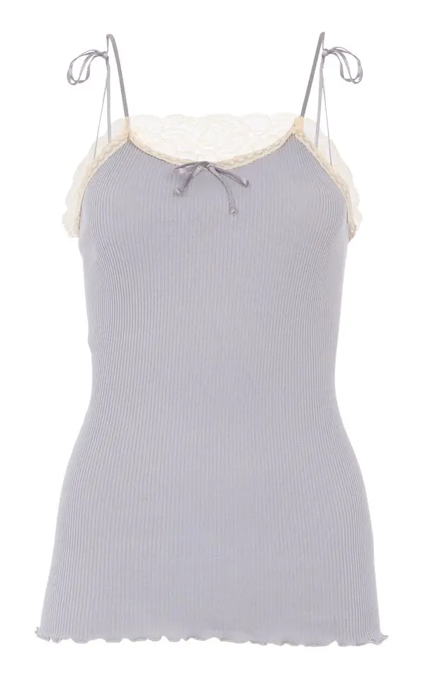 Chloé Lace-trimmed Ribbed Cotton-blend Camisole - Grey