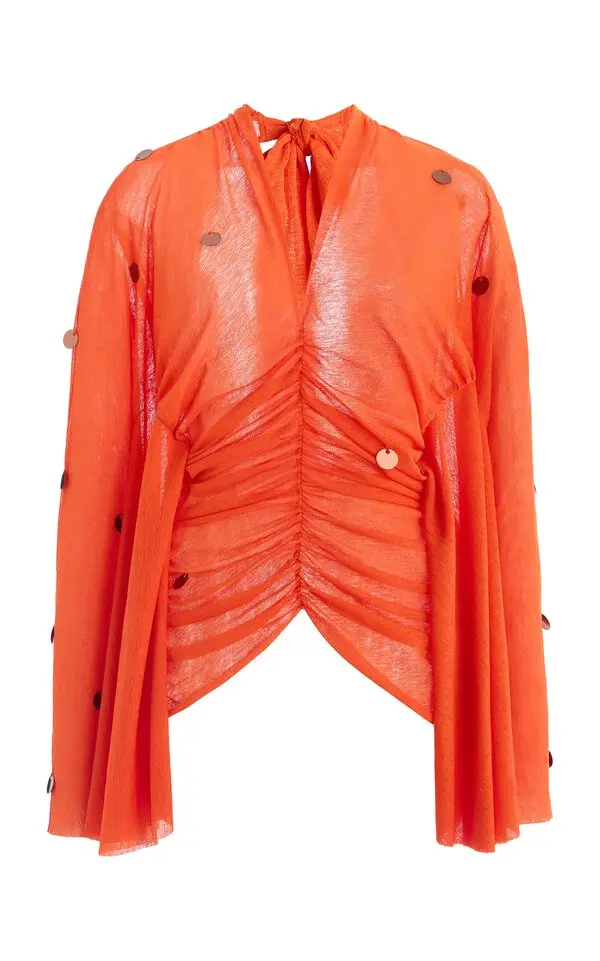 SIEDRES Embellished Jersey V-neck Top - Orange