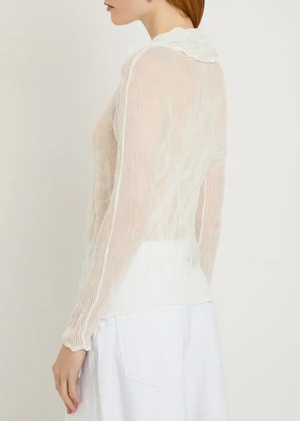 Issey Miyake Semi-sheer Chiffon Top With Ruffled Collar