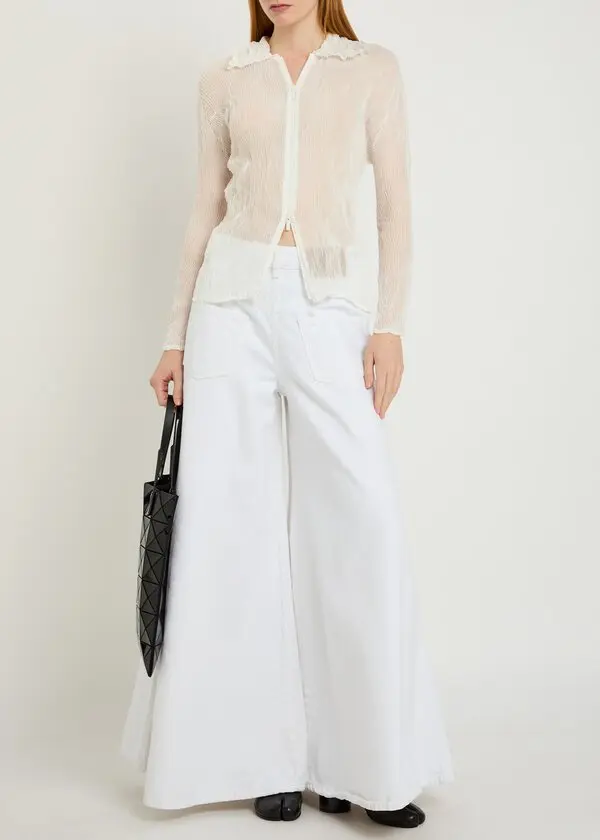 Issey Miyake Semi-sheer Chiffon Top With Ruffled Collar