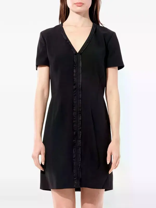 Balenciaga Ruffled V-neck Short Sleeve Dress - Black