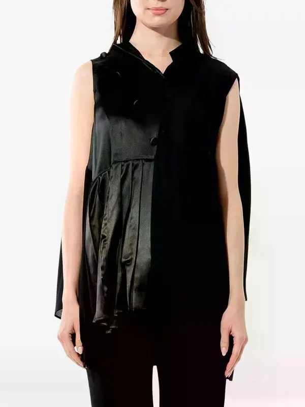 Balenciaga Georgette Pleated Sleeveless Blouse