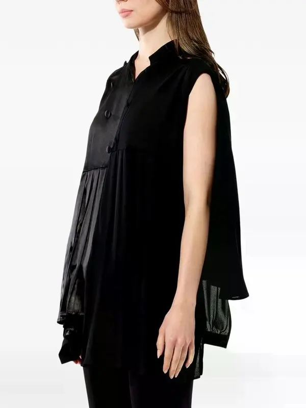 Balenciaga Georgette Pleated Sleeveless Blouse