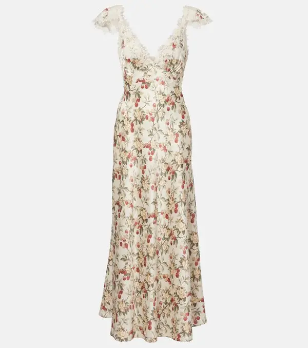 DÔEN Fiona Lace-trimmed Silk Midi Dress - Multicoloured