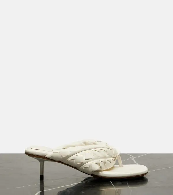 Bottega Veneta Salsa Intrecciato Leather Thong Sandals - White
