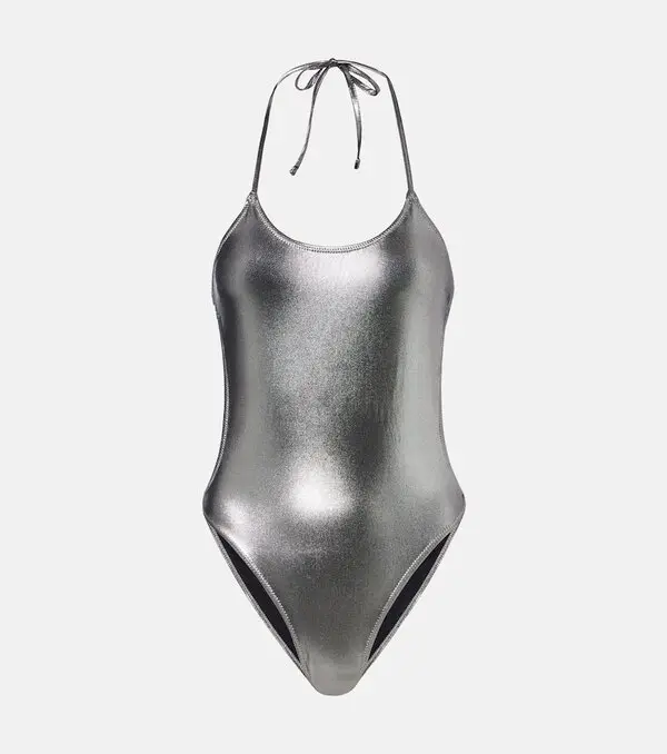 Attico Halterneck Halterneck Swimsuit In Metallic - Silver