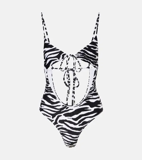 Attico Cutout Zebra-print One Piece Swimsuit - White