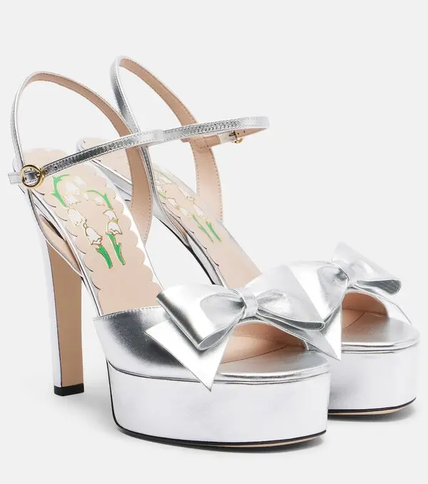 Valentino Garavani Metallic Bow Platform Sandals - Silver