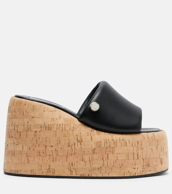 Attico Mochi Leather Platform Slides - Black