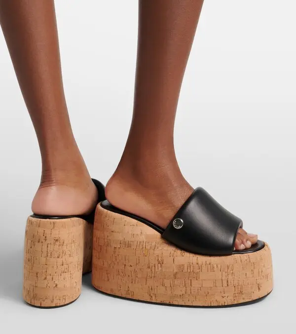 Attico Mochi Leather Platform Slides - Black