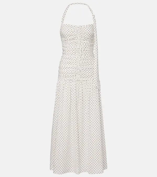 Posse Edie Polka Dot Halterneck Midi Dress - White