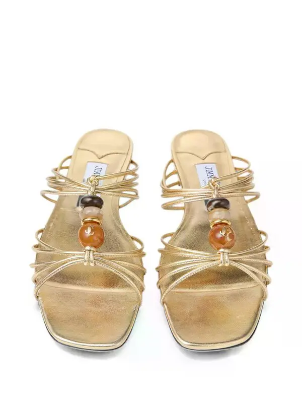 JIMMY CHOO Lova Mule Flat Mix Metallic Nappa-leather Sandals With Beads - Gold