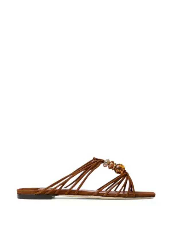 JIMMY CHOO Lova Suede Bead Embellished Mule Flats - Brown