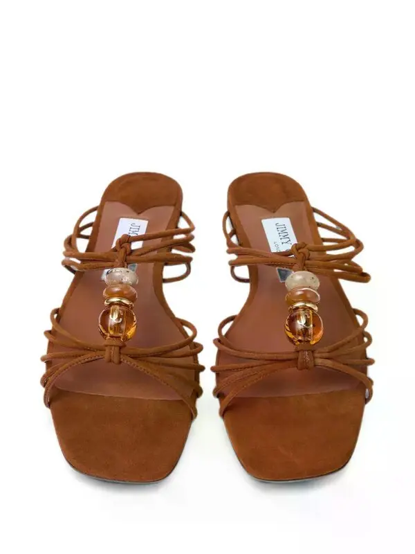 JIMMY CHOO Lova Suede Bead Embellished Mule Flats - Brown