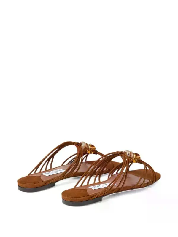 JIMMY CHOO Lova Suede Bead Embellished Mule Flats - Brown