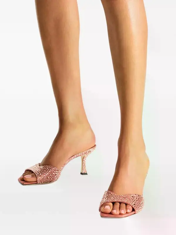 JIMMY CHOO Skye 70 Crystal Embellished Satin Mule Sandals - Pink