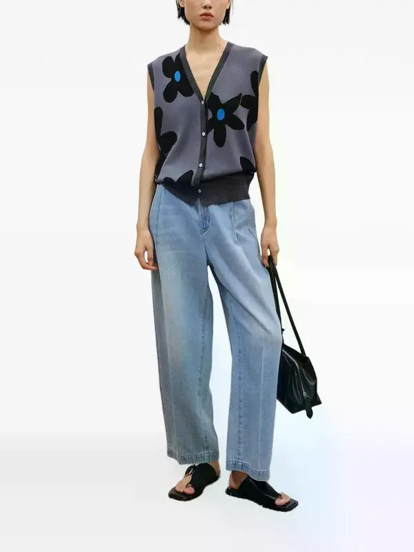 LESS Floral Intarsia V-neck Cardigan