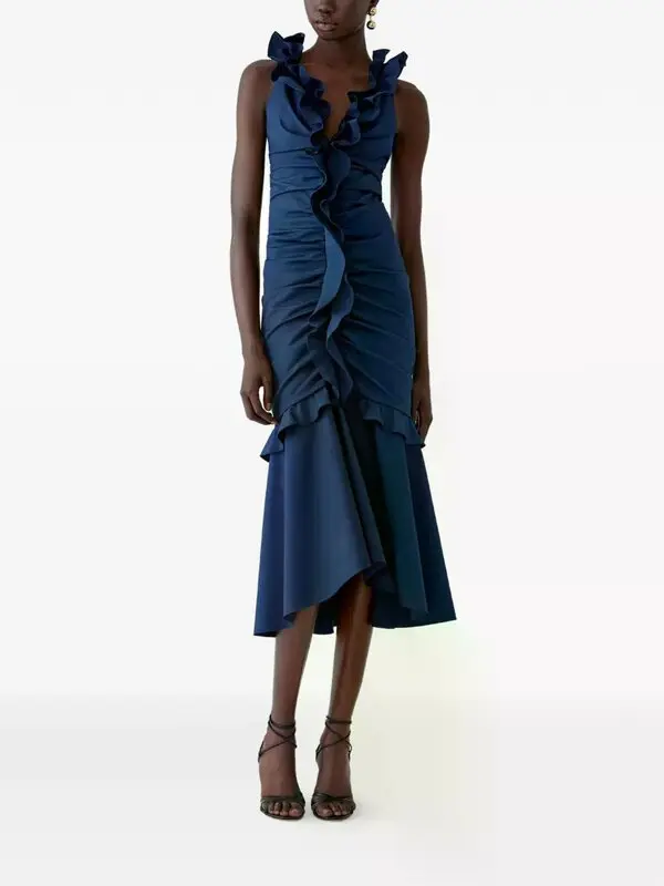 Carolina Herrera V-neck Ruffled Midi Dress