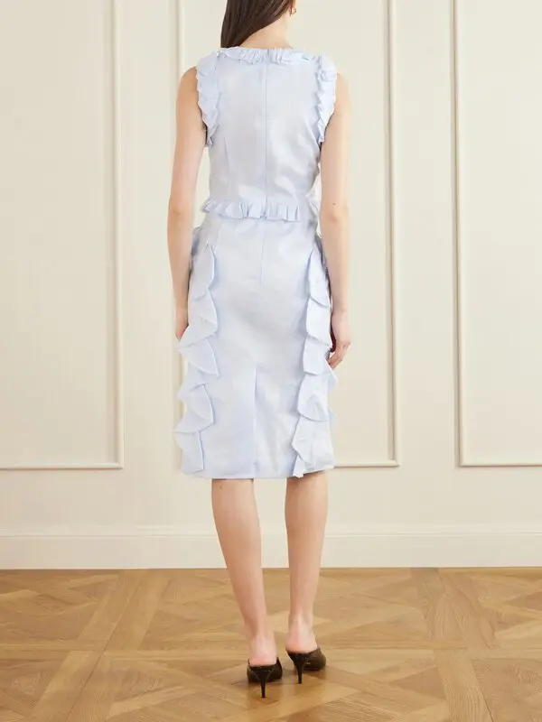 SHUSHU/TONG Ruffled Linen Midi Dress With Bow Detail