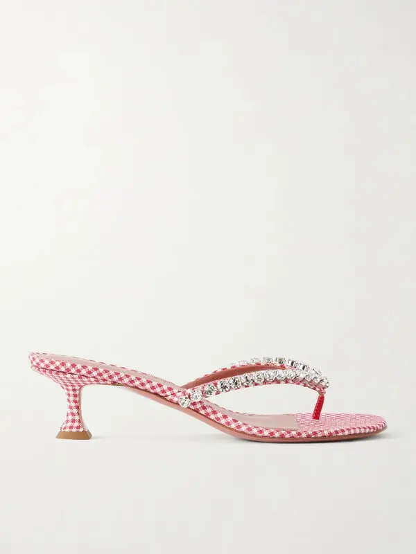 Amina Muaddi Gigi 45 Checked Crystal-embellished Leather Thong Sandals - Multi