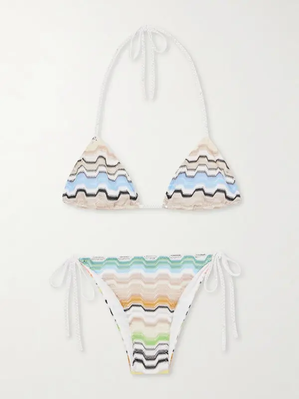 Missoni Mare Striped Metallic Crochet-knit Triangle Bikini - Multi