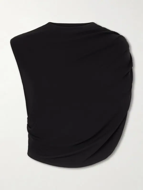 Cult Gaia Celene Cropped Ruched Crepe Top - Black