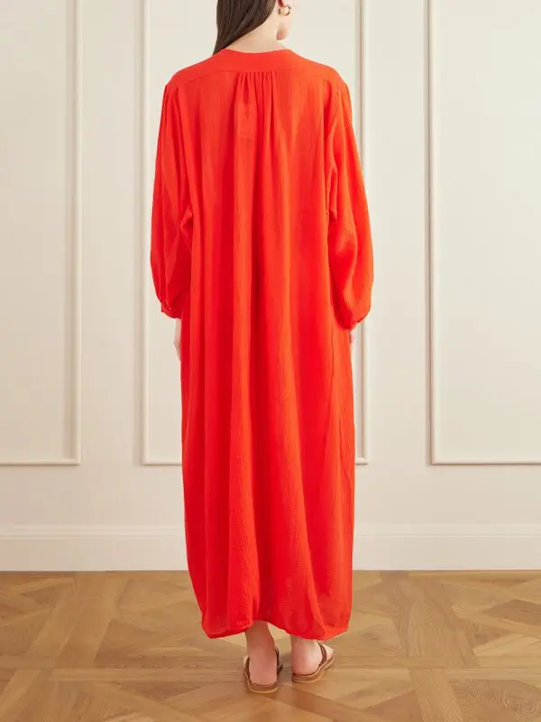 LES VACANCES D’IRINA Les Vacances D'irina Gathered Cotton Maxi Dress
