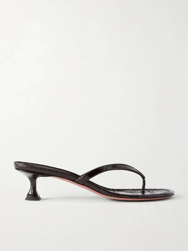 Amina Muaddi Juliette 45 Croc-effect Leather Thong Sandals - Brown