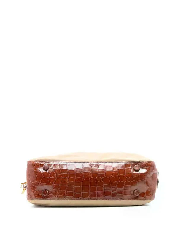 Prada Croc Embossed Leather Trimmed Tessuto Shoulder Bag