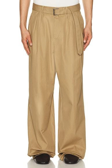Dries Van Noten Wide Leg Belted Cotton Trousers
